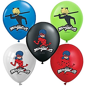 Vision Licensed Miraculous Party Supplies Ladybug Balloons 25 Pcs & Happy Birthday Banner Set For Miraculous Theme Birthday Kids Party