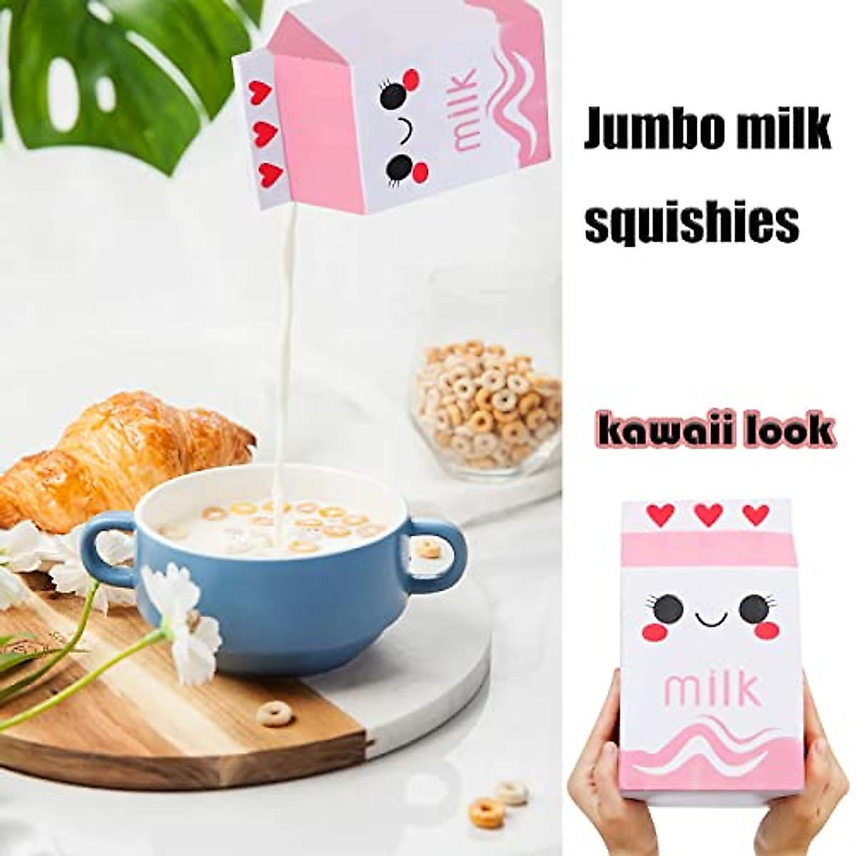 Anboor 8.9 Inches Milk Box Squishies Jumbo Soft Slow Rising Scented Kawaii Food Squishies Charms Stress Relief Kids Toys Decorative Props, Pink