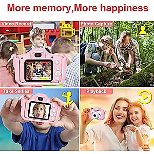 Children Digital Camera, Kids Camera, Anti-Drop Mini Children Selfie Cartoon Camera, 1080P HD Digital Video Camera for Girls Boys Christmas Birthday Gifts(Pink)