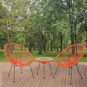 Magshion 3-Piece Outdoor Patio Furniture, Acapulco Chairs Patio Cafe Set with Glass Top Table and Chairs, Weather-Resistant Outdoor Furniture for Backyard Porch Garden, Orange