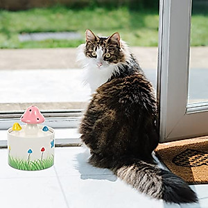 NUOBESTY Automatic Pet Waterer Ceramic Mushroom Shaped Cat Watering Fountain Small Animal Drinking Dishes Dog Food Bowl Hamster Feeding Dispenser Pet Accessories