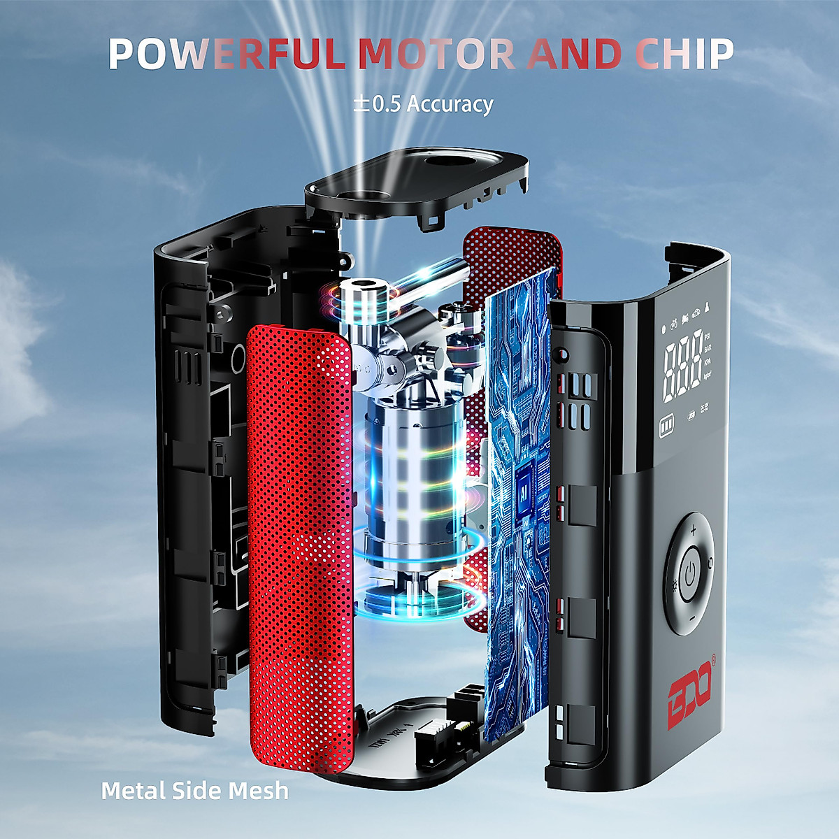 BDO 150 PSI Portable Air Compressor Pump for Car, Motorcycle, E-Bike - Tire Inflator with Pressure Gauge and 2X Inflation Cord