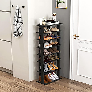 Tangkula 8 Tiers Vertical Shoe Rack, Patented Space Saving Corner Shoe Rack for 14 Pairs, Narrow Shoe Rack for Front Door Entryway