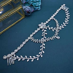 LOVFOIVER Bridal Headpieces for Wedding, Rhinestone Wedding Headband Forehead Hair Accessories for Brides