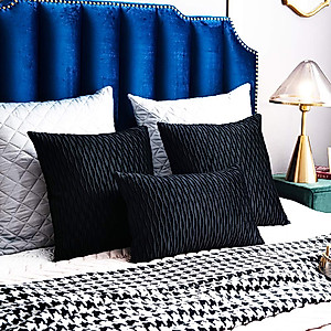 DEZENE Black Striped Decorative Pillow Covers: 2 Pack 12x20 Inch Original Velvet Rectangular Throw Pillow Cases for Farmhouse Couch