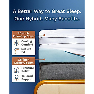 ViscoSoft 4 Inch Pillow Top Memory Foam Mattress Topper Queen - Cooling Hybrid Lux Dual Layer Mattress Pad - CertiPur-US Certified