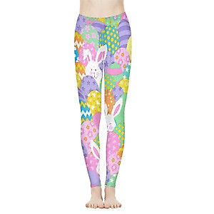 Belidome Cute Easter Bunny Egg Women's Leggings Yoga Pants Tummy Control Butt Lift High Waist Gym Tights Plus Size XS-3XL for Workout Casual Party Wear Rabbit Print