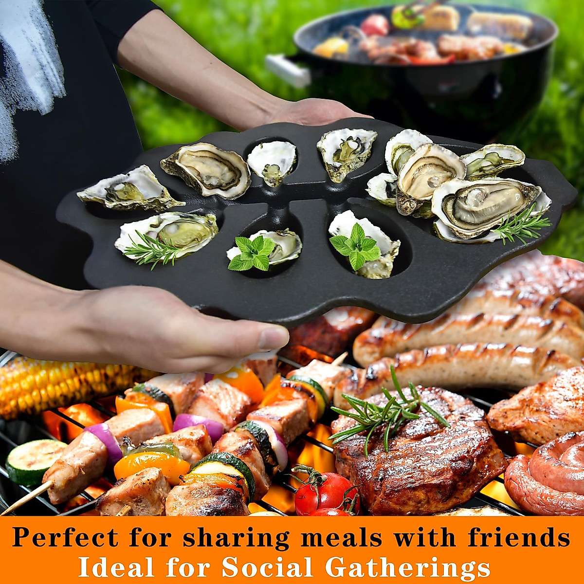 BOLVOUD Cast Iron Oyster Grill Pan, Cast-Iron Oyster Pan for Oven Grill
