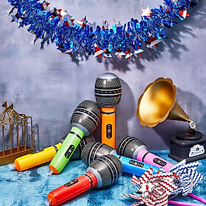 Zhanmai 12 Pieces Inflatable Microphones Blow up Microphone Plastic Microphone Props Blow up Microphones Toys for Musical Concert Themed Party Cosplay Stage Birthday Decoration Supplies, Random Colors