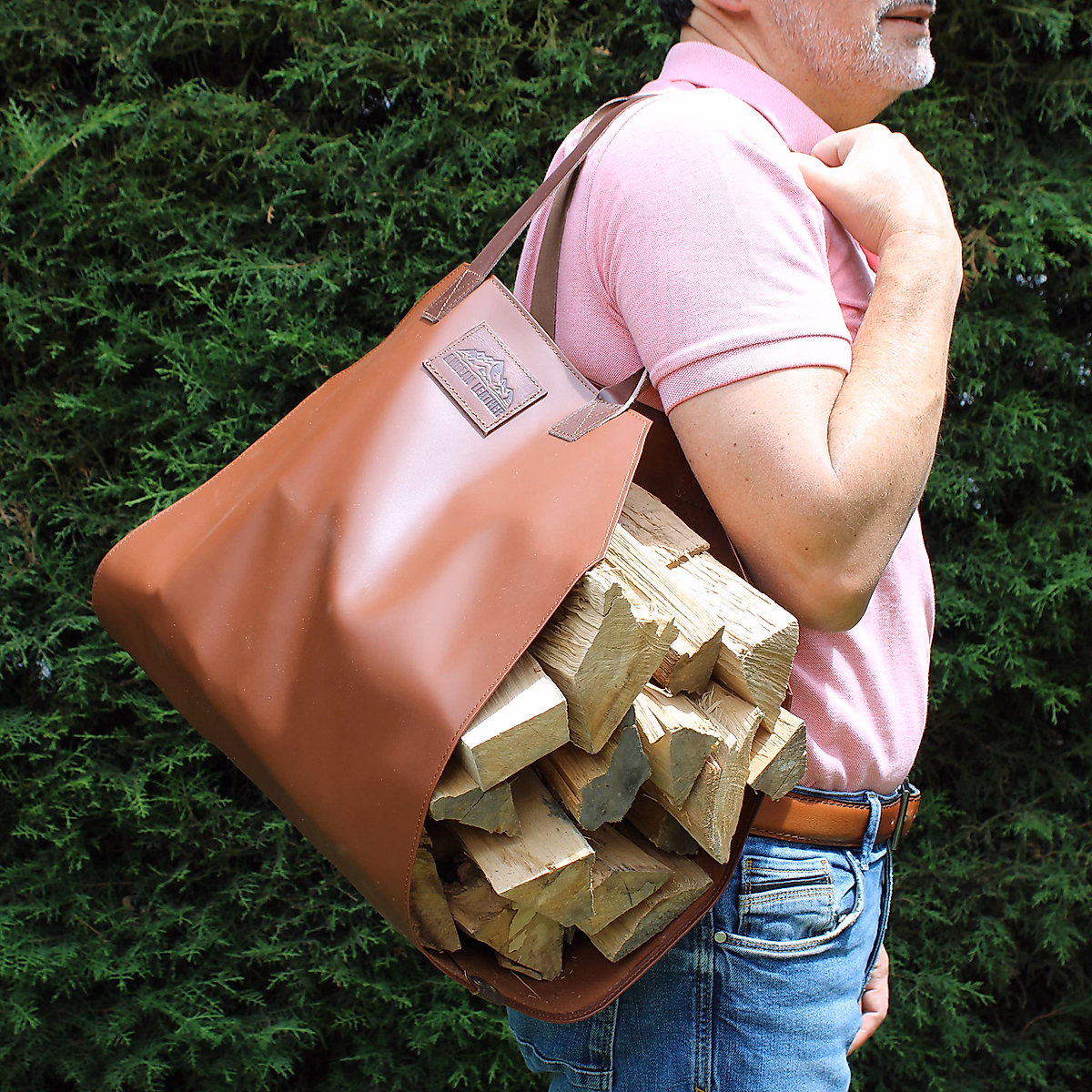 Andean Leather - Leather Firewood Carrier, Log Carrier for Firewood, Firewood Bag