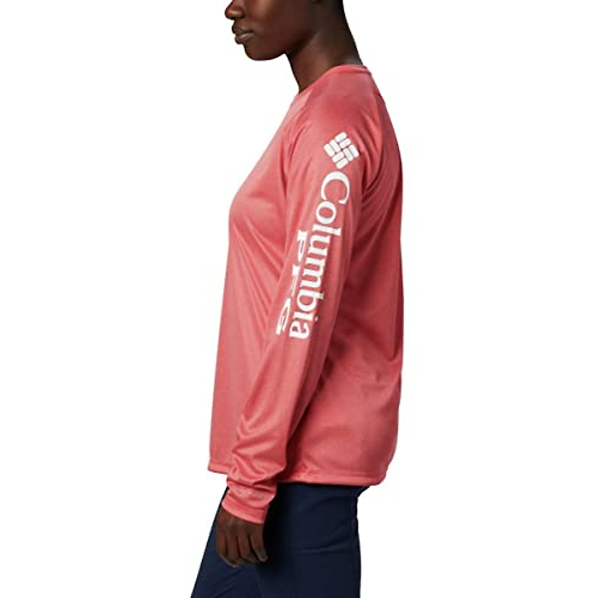 Columbia Women's PFG Tidal Tee Heather Long Sleeve Shirt, UV Protection, Moisture-Wicking, Winter Green Heather/White Logo, Medium