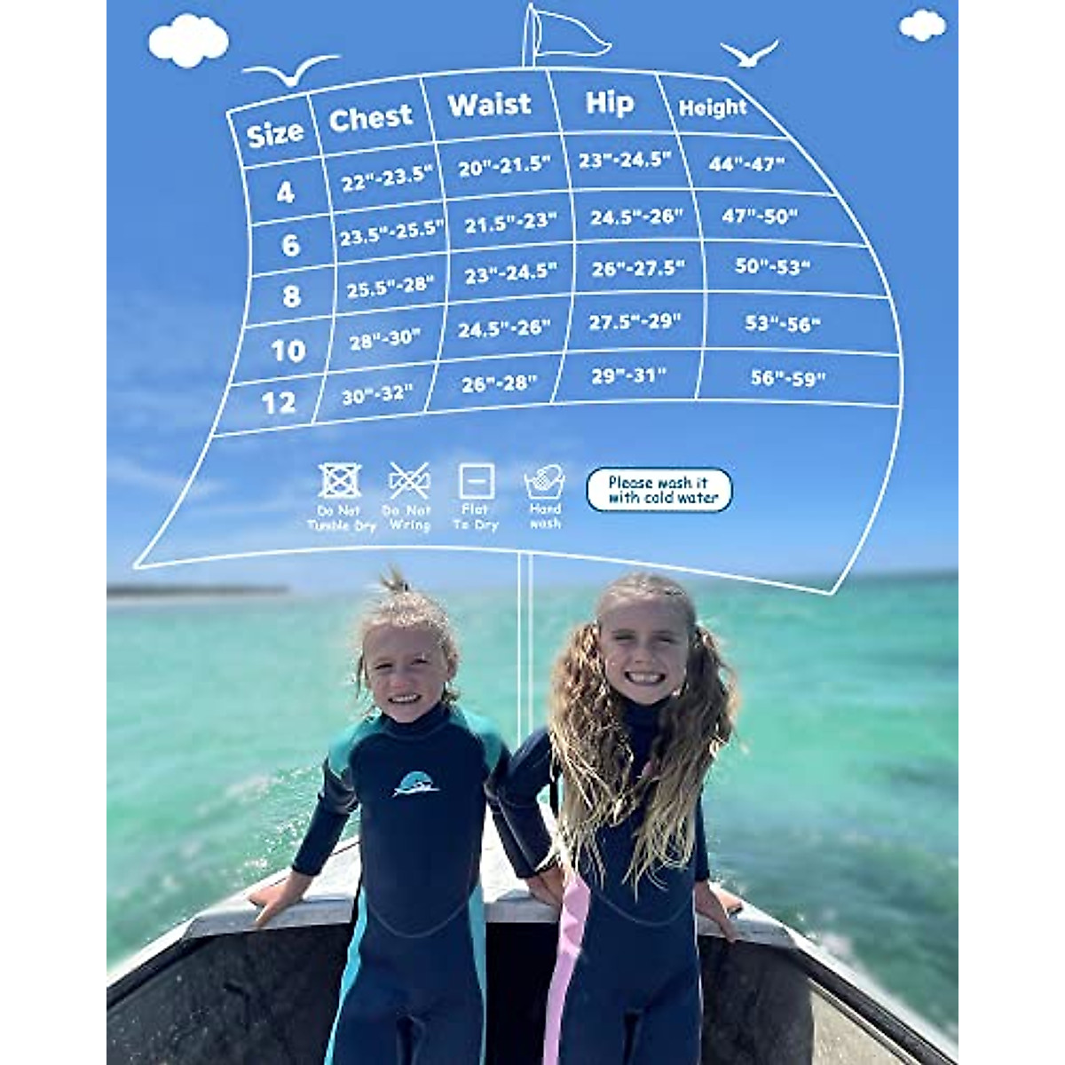 XUKER Kids Wetsuit for Boys Girls Toddlers, 3mm Wetsuit Back Zip Neoprene Thermal Full Body Wetsuits for Youth Teens Scuba Dive Swimming Boating Snorkeling
