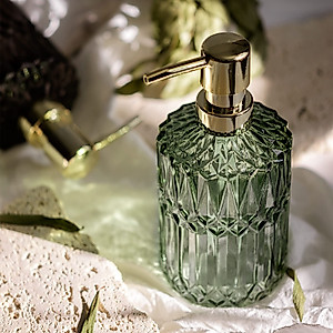 EMPO Clear Glass Soap Dispenser with ABS Plastic Pump, Crystal Lotion Dispensers for Kitchen Sink, Bathroom (Green)