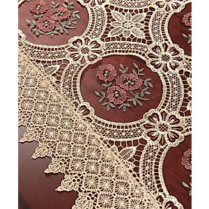 Simhomsen Antique Gold Lace Table Runner Embroidered Burgundy Organza 16 × 90 Inch