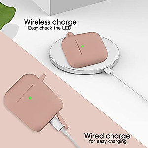 OLEBAND Airpod Case with Cute Bling Keychain,iPods Silione Protective and Anti-Slip Cover for Apple Air pod 2 Case,LED Visible,for Women and Girls,Milk Tea