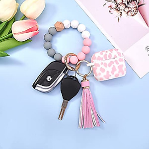 AirPods 3 Case AIRSPO Cute AirPods 3 Case Cover for AirPods 3rd Generation Printed Silicone Protective Skin for Women, Girls with Bracelet Keychain/Accessories (Pink Cow)