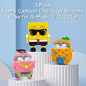 [3 Pack] Funny Airpod Case for AirPod 2/1, 3D Cartoon Character Cute Airpods 1&2 Case Kawaii AirPods 1/2 Cover for Men Boys Gift Protective Silicone Case with Keychain Accessories