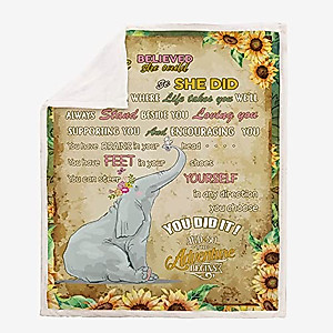 Elephant Sunflower Throw Blanket, Elephant Gifts for Women, Fleece Soft Blanket for Bed, Cozy Plush Blanket for Sofa Couch Office Blanket for Women 80 × 60 Inches