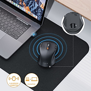 Wireless Macro Mouse, ProtoArc EM12 2.4G Ergonomic Mouse with 8 Programmable Buttons, Type-C Rechargeable Mouse, 2400 DPI, Symmetrical Computer Mouse for Laptop PC Mac, for Right & Left Hand Black