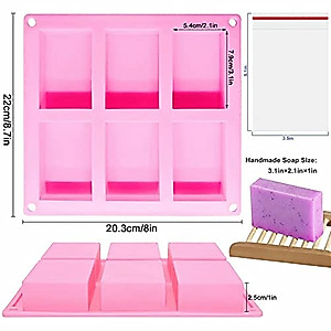 Bangp 4 Pack Silicone Soap Molds,6 Cavities Handmade Soap Making Molds,Silicone Cake Bread Baking Molds for DIY Crafts,Soap Molds for Soap Making,with 100pcs 3.5x5 inches Bags