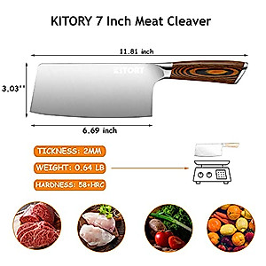 Kitory Meat Cleaver 7 inch, Kitchen Knife, Chopper, Chopping Knife, German High Carbon Stainless Steel Chinese Chef Knives with Ergonomic Pakkawood Handle for Home& Restaurant, 2023 Gifts