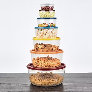 SharpChef 14Pc Round Plastic Food Storage Container Set, Stackable, Nesting, Airtight Leak-proof Lids, Microwavable, Freezer and Dishwasher Safe, Meal Prep, Lunch Bento boxes (Rainbow - 1 Pack)