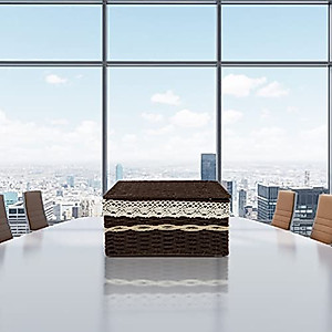 CLISPEED Wicker Storage Basket Woven Basket with Lid Rectangular Decorative Tray Bathroom Storage Organizer Basket for Pantry Toilet Bathroom Bedroom Patio