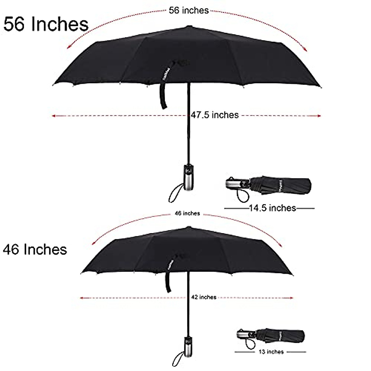 TradMall 3 Pack Travel Umbrella Windproof Portable 46 Inches Large Canopy Auto Open & Close, Black