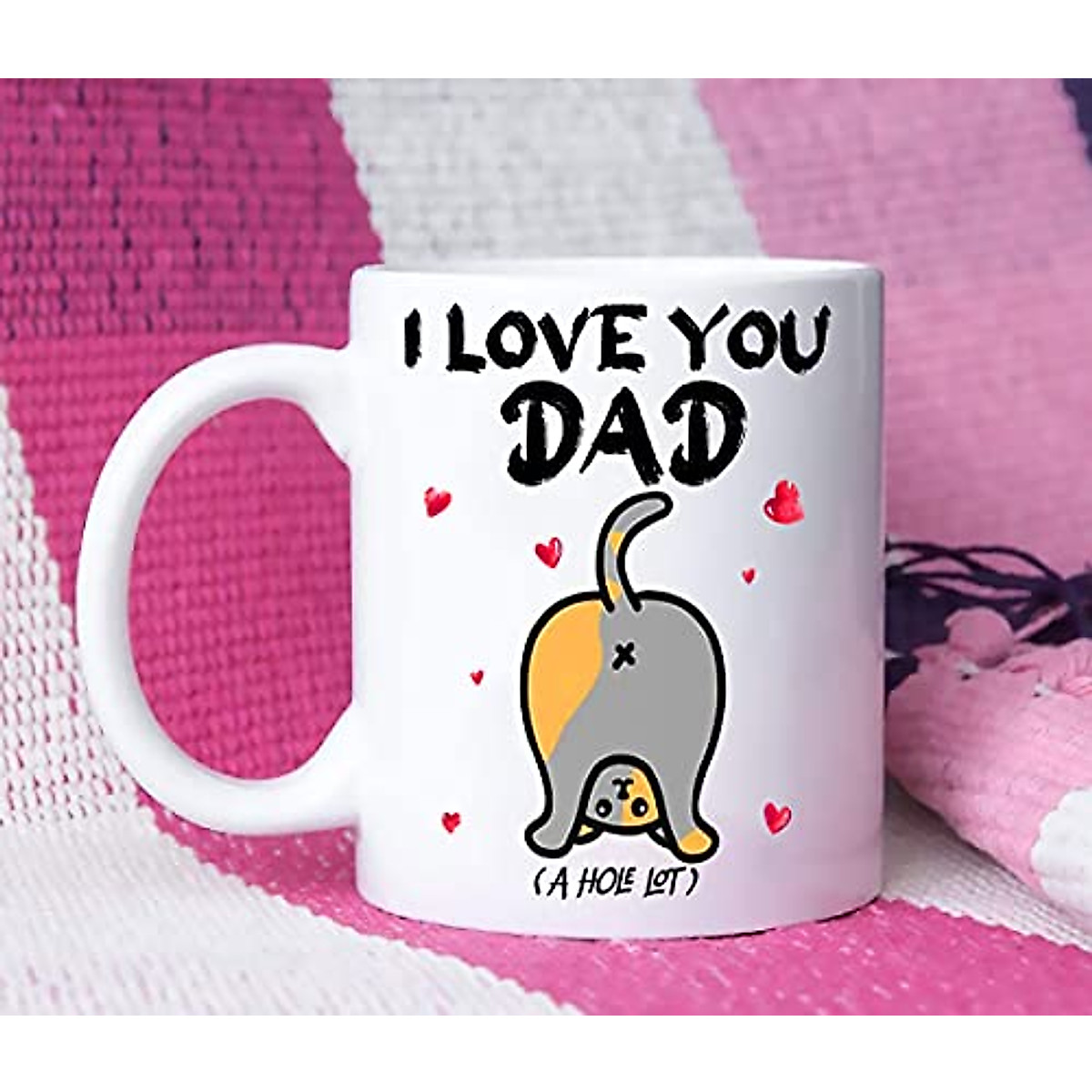 kobalo Best Father's Day gift I Love You Dad A Hole Lot Funny Cat Cute Lover Coffee Mugs Cups Tea Tops Novelty White 11 Oz 15 Oz