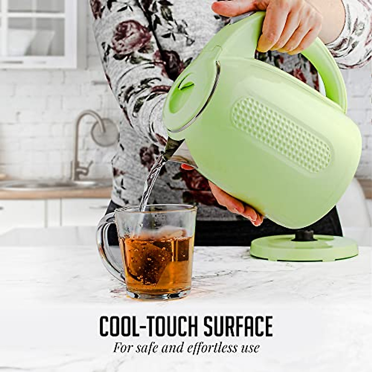 Ovente Portable Electric Kettle Stainless Steel Instant Hot Water Boiler Heater 1.7 Liter 1100W Double Wall Insulated Fast Boiling with Automatic Shut Off for Coffee Tea & Cold Drinks, Green KD64G