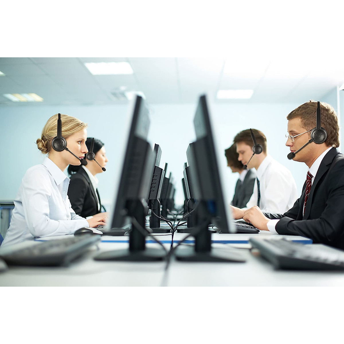 DECHOYECHO Bluetooth Headset, Trucker Bluetooth Headset with Microphone Noise Canceling Wireless On Ear Headphone with Charging Base for Cell Phone/Tablet/Computer Home Office Call Center