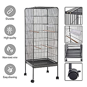 Talis 58” Large Bird Cage with Rolling Stand – Wrought Iron Birdcage for Cockatiels, Parrots, Parakeets, Conures – with 360° Swiveling Coasters, Easy to Clean, Super Strong, Sturdy and Durable