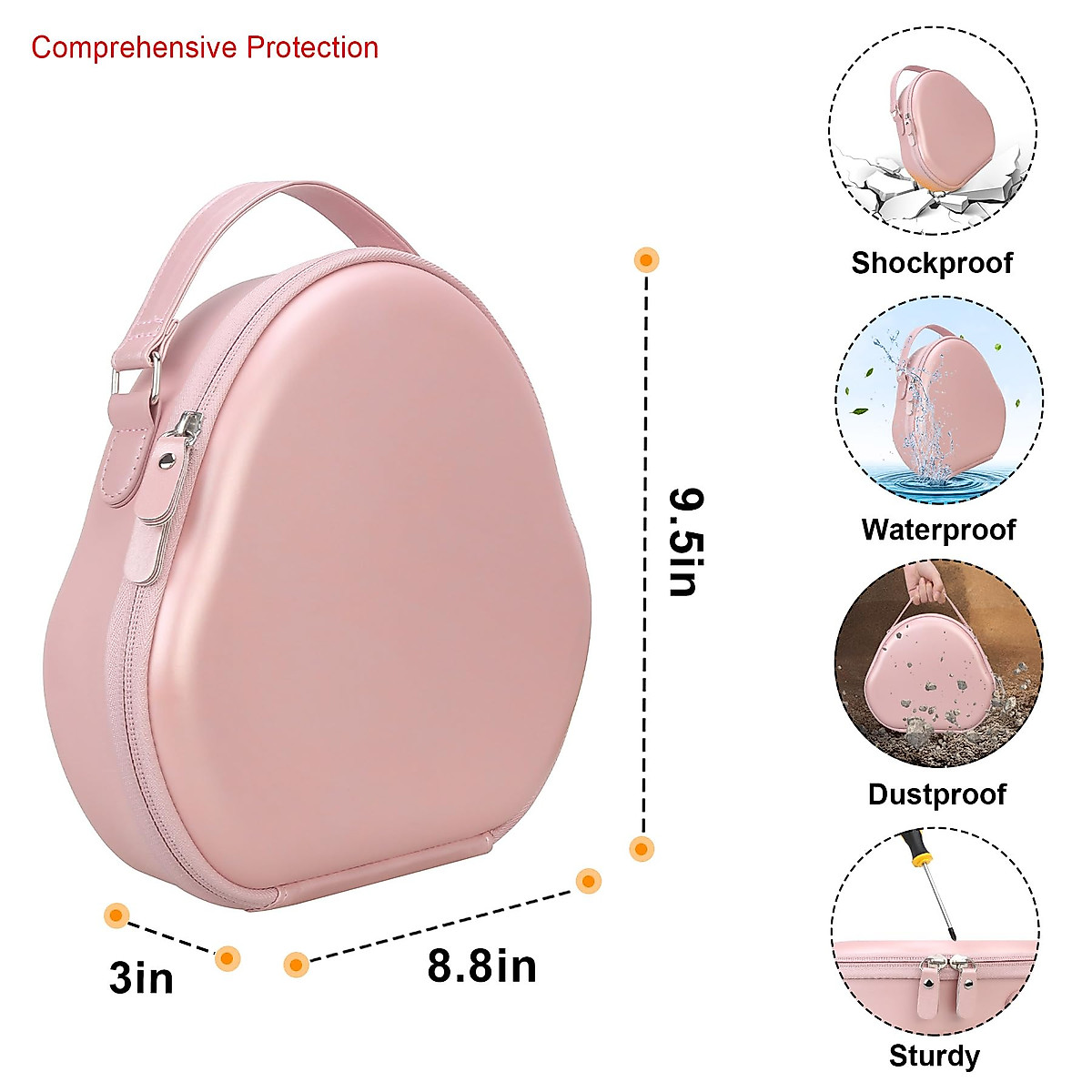 Elonbo Hard Carrying Case for Apple AirPods Max Wireless Over-Ear Headphones, New AirPods Max Bluetooth Headphones Travel Protective Cover Earphone Protector Storage Bag, Extra Space fits Charger.Pink