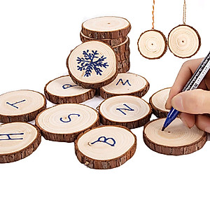 SENMUT Natural Wood Slices 20 Pcs 3.5-4 Inch Wooden Circles Crafts Wood Coaster Christmas Ornaments Unfinished Wood Rounds for Crafts and DIY Arts Wood Kit PreInstalled with Small Eye Screws