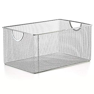 Silver Mesh Open Bin Storage Basket DVD Cd Book Holder, Closet Cabinet Organizer 12.1" x 7.87" x 5.87" Model #1116