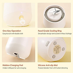 Portable Blender Personal Size Blender - Mini Blender for Shakes and Smoothies USB Charge Small Blender Fresh Juice Blender Cup with 4 Blades for Travel Kitchen Gym Office Outdoors