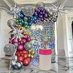 Inflatable Disco Ball Balloons Pack of 9-22” Silver Mylar Foil Disco Party Balloons with Star Balloons, Ribbon & Pipe for New Year's Disco Ball Decorations Party, Bachelorette, Birthday Décor