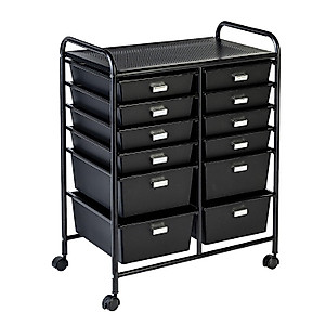 Metal Rolling Storage Cart with 12 Drawers - Black, Metal Rolling Storage Cart with 12 Plastic Drawers, Dimensions: 25.25 x 15.25 x 31.75, made of Metal MATERIAL.