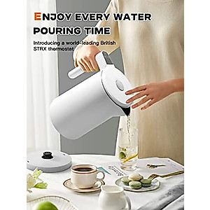 JOYHILL Electric Kettle Temperature Control,6 Variable Temperature Tea Kettle, Stainless Steel Interior 12 Hours Keep Warm,1500W Hot Water Boiler with STRIX Thermostat and Boil-Dry Protection,White