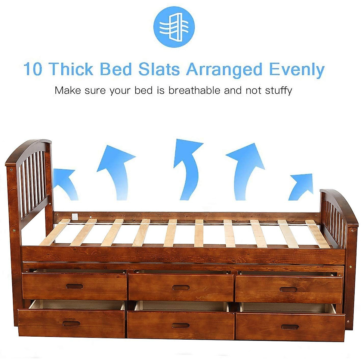 Merax Platform Storage Bed Solid Wood Bed Frame for Boys Girls Kids Adults Toddler with 6 Drawers Twin Size