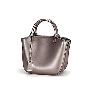 Covelin Genuine Leather Handbag Womens Retro Small Size Tote Shoulder Bag Pewter