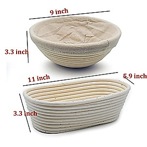 Bestbanne 2-Piece Sourdough Bread Proofing Basket Set, 11 Inch Oval & 9 Inch Round, Natural Rattan, Premium Quality