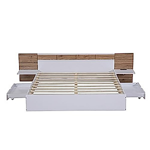 DaiNNCN Platform Bed Frame Queen Size with Storage Drawers,Headboard with Shelves and USB Ports and Sockets,White