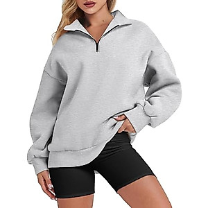 ATHMILE Womens Oversized Half Zip Pullover Long Sleeve Sweatshirt Quarter Zip Hoodie Sweater Teen Girls Fall Y2K Clothes Grey