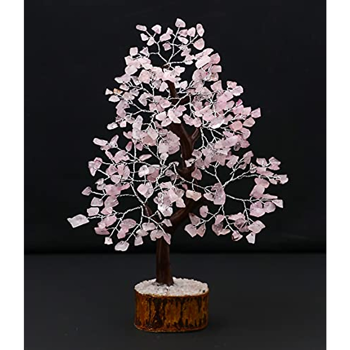 Rose Quartz Gemstone Tree Stone Tree Crystal Tree of Life Prosperity Stones Tree Money Bonsai Tree Feng Shui Tree Handmade Gift for Home Office Decorations Ornament Silver Wire 10-12 Inch