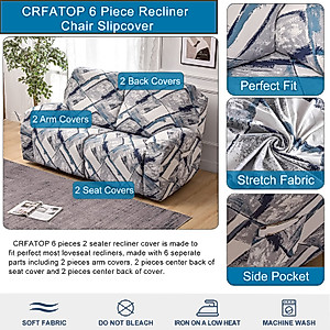 CRFATOP Stretch Recliner Loveseat Slipcover with Pockets 6 Pieces Dual Sectional Recliner Sofa Covers for 2 Seat Reclining Loveseat Couch Cover Washable Furniture Protector for Kids,11