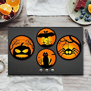 Tucocoo Halloween Electric Stove Burner Covers, Set of 4 Round Stove Burner Covers, 8 Inches and 10 Inches, Gas Stove Burner Covers, Metal Stove Burner Cover, Black Orange Kitchen Cooktop Decorative