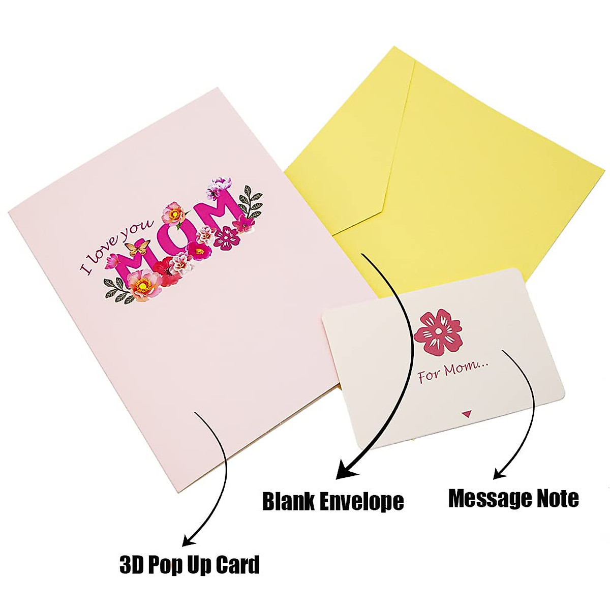 Sharonlily Floral Pop-Up Card - I Love You Mom, Mother's Day, 7.87"x5.91"x0.2"