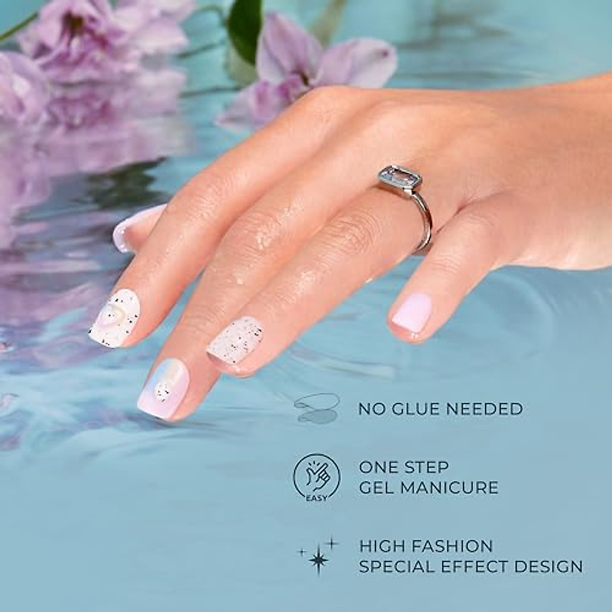 KISS imPRESS No Glue Mani Press On Nails, Premium, 'Legacy', Gray, Medium Size, Coffin Shape, Includes 30 Nails, Prep Pad, Instructions Sheet, 1 Manicure Stick, 1 Mini File