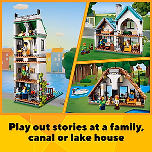 LEGO Creator 3 in 1 Cozy House Building Kit, Rebuild into 3 Different Houses with Family Minifigures & Accessories, DIY Building Toy Idea for Outdoor Play, Summer Toy for Boys & Girls Ages 8-11, 31139